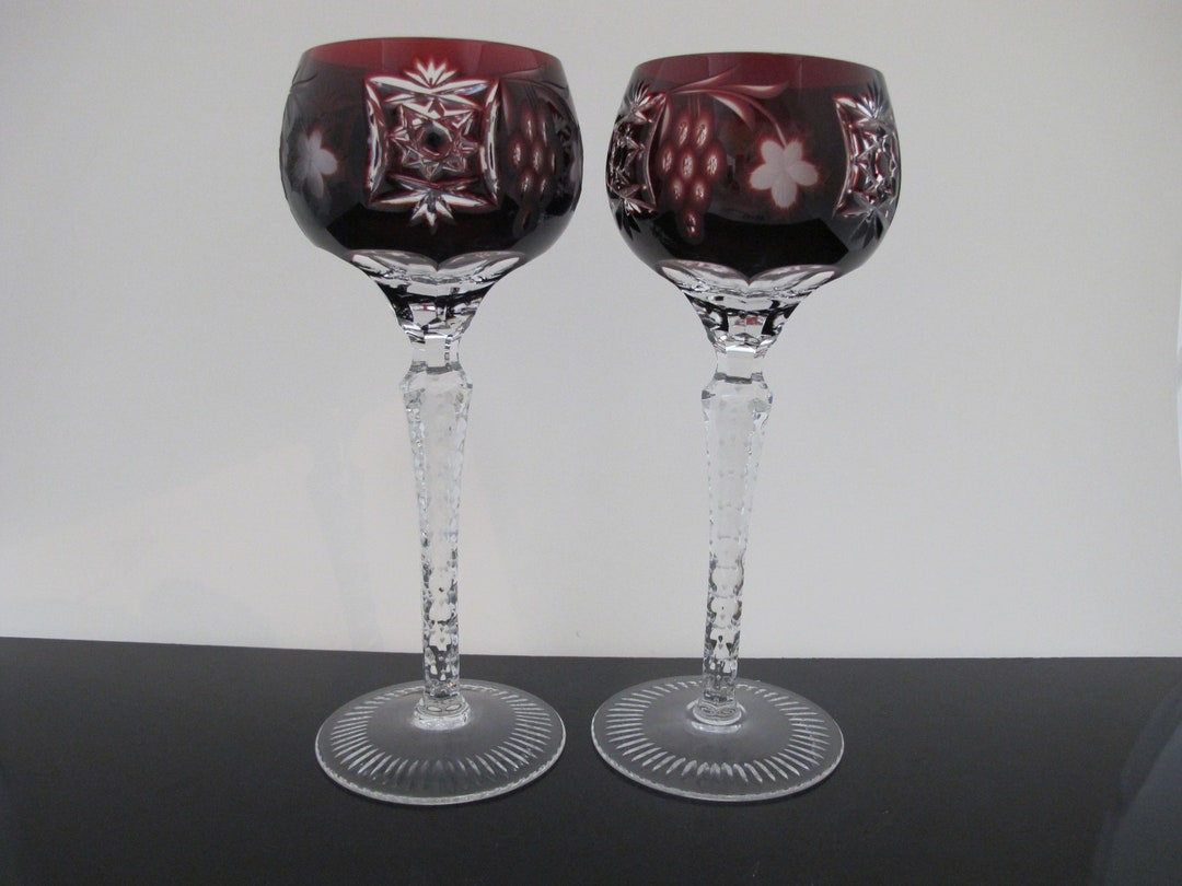BEYER Cranberry Red Cut Crystal GRAPE Design BOHEMIAN 8.25 Hock Wine ...