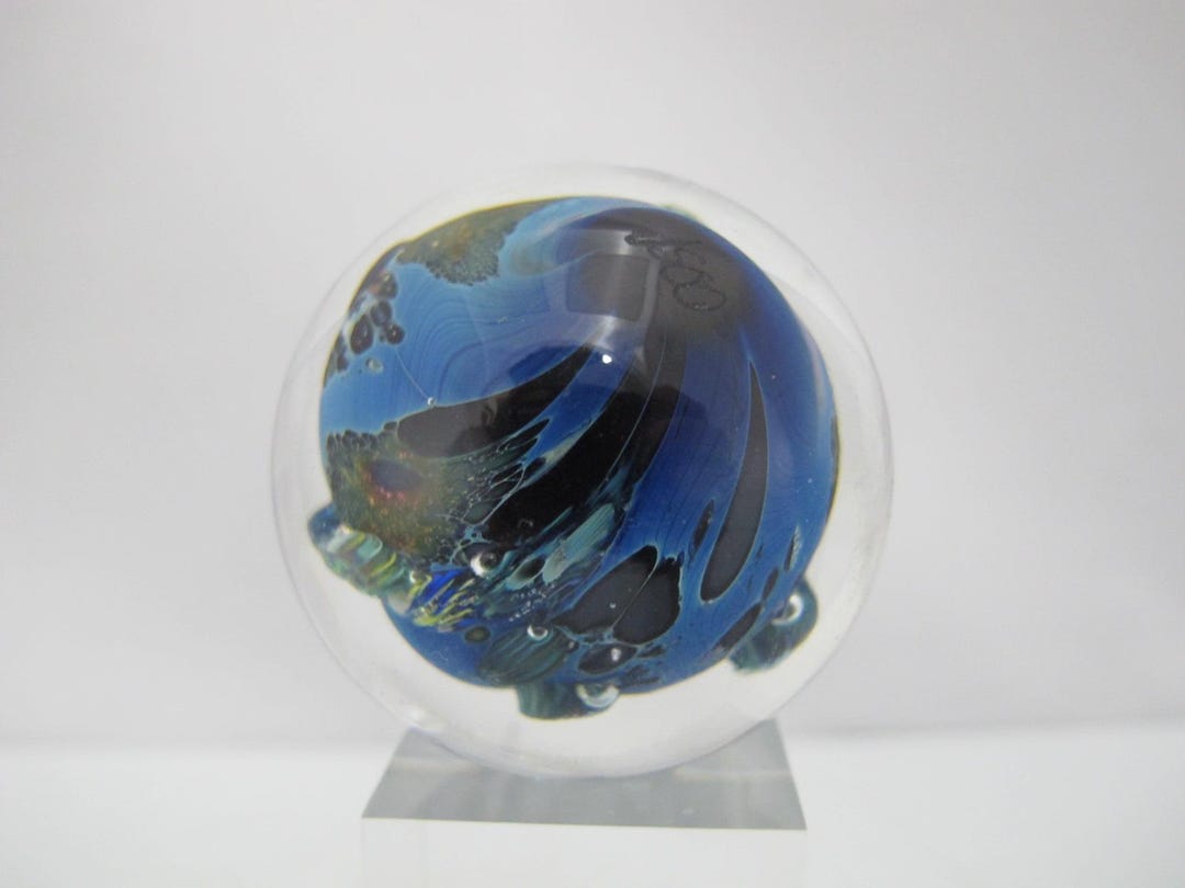 JOSH SIMPSON Inhabited Planet EARTH Art Glass Marble Paperweight ...