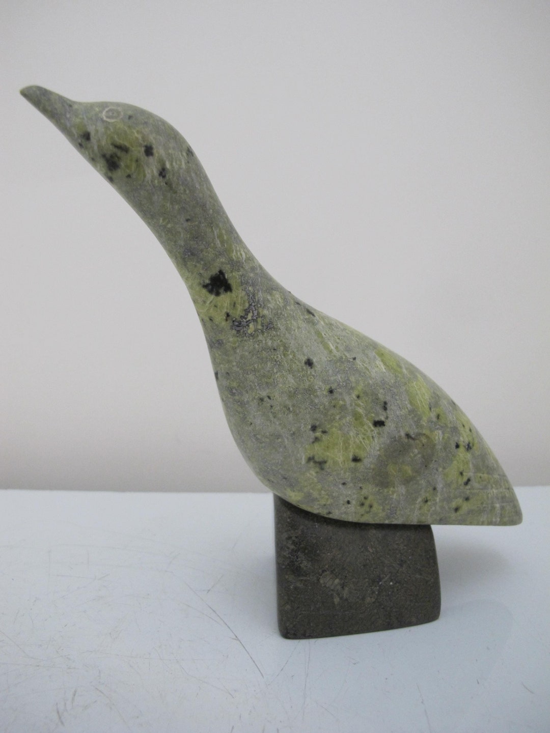 Canadian Inuit Native Carved ARCTIC BIRD Green Soapstone Sculpture on ...