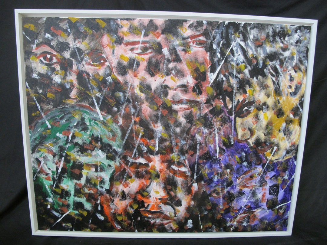 MICHAEL YACHNIK Oregon Modern Art Acrylic 'six Guys on an Angry Corner ...