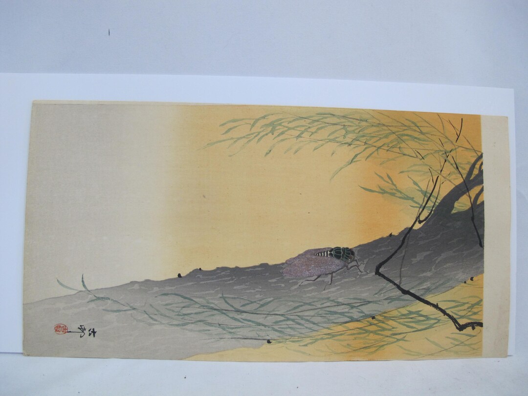 OHARA KOSON Japanese Woodblock Print CICADA on a Willow Tree Unframed ...