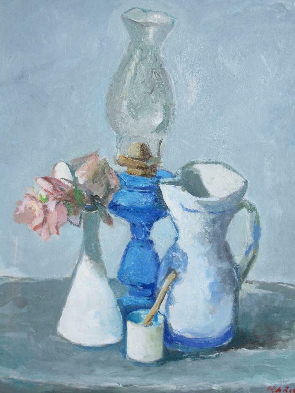 Mario BUCCI Italian Modernist FLOWER Oil Lamp Still Life Oil Painting ...
