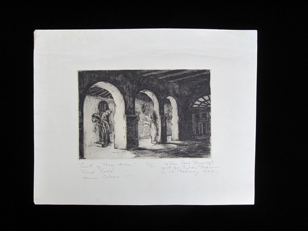 New Orleans COURT of the 3 Arches Etching WILLIE REED Rowe Vieux Carre ...