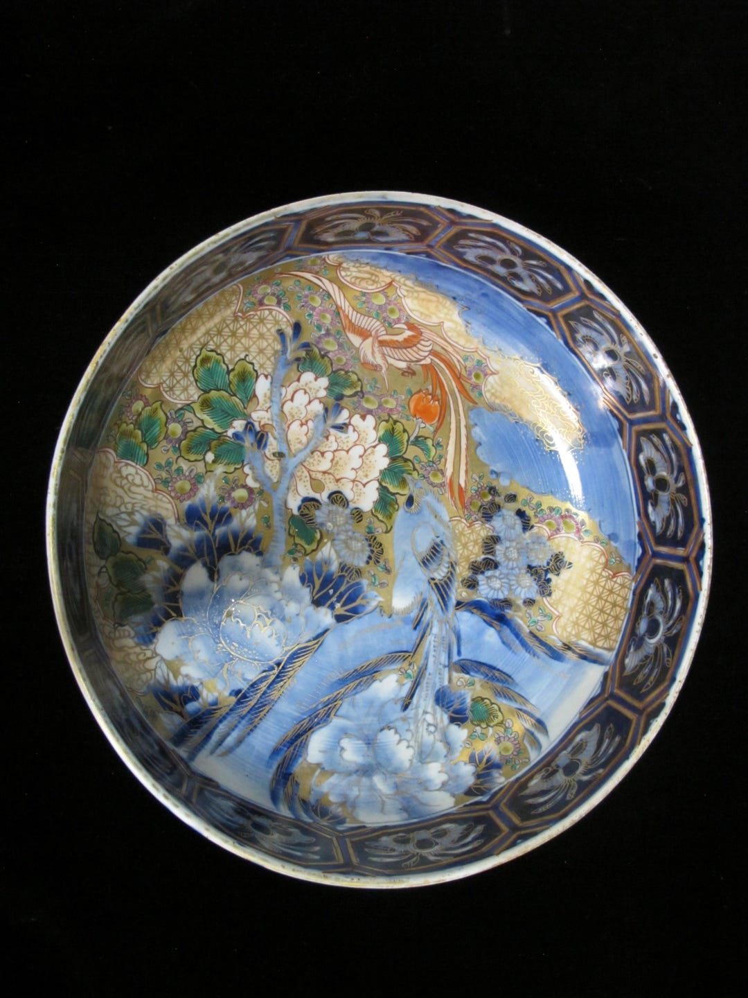 Japanese Large 11" Blue Gold Phoenix BIRD & FLOWER Landscape Bowl - Etsy