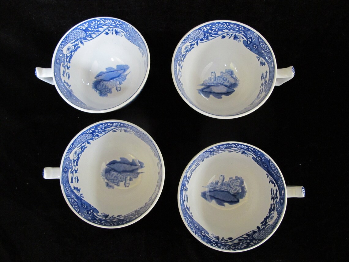 SPODE England C1816 Cobalt Blue Hand Painted ITALIAN Tea Coffee Cup Set ...
