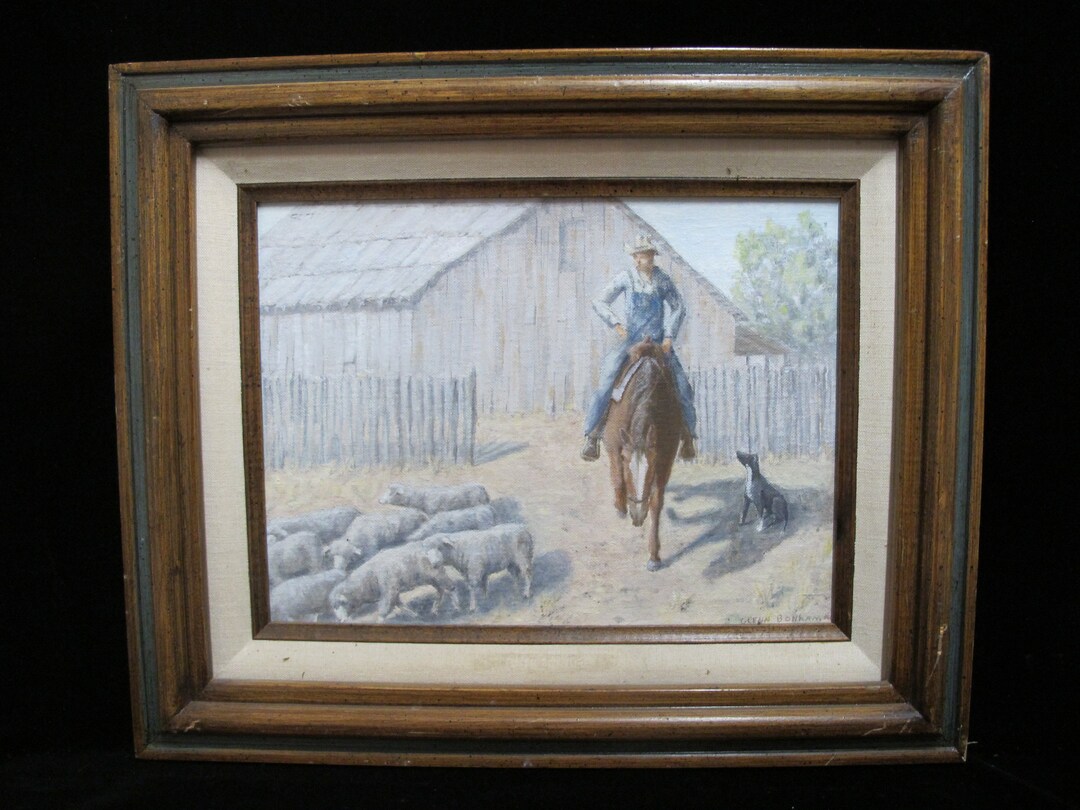 GLENN BONHAM Signed California Country Western FARM Scene Oil Painting ...