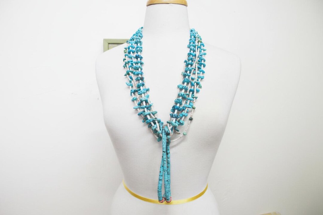 SANTO DOMINGO Navajo Native Turquoise Coral HEISHI Multi-strand Jacla ...