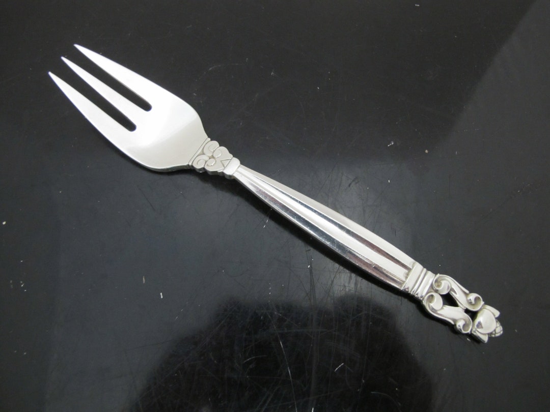 GEORG JENSEN Denmark Sterling Silver ACORN 3 Tine Solid Fish Fork 6 1/2 ...