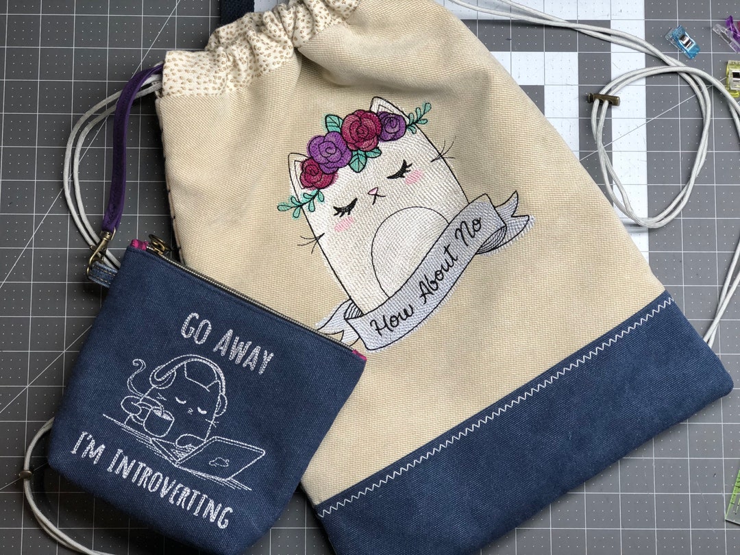 EMBROIDERED CAT BACKPACK & Zipper Pouch Set of 2 Drawstring - Etsy