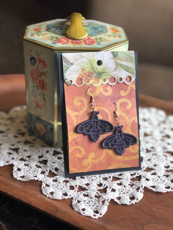 MADE TO ORDER Bee Lace Earrings With Wire Loops Dangle Lace | Etsy