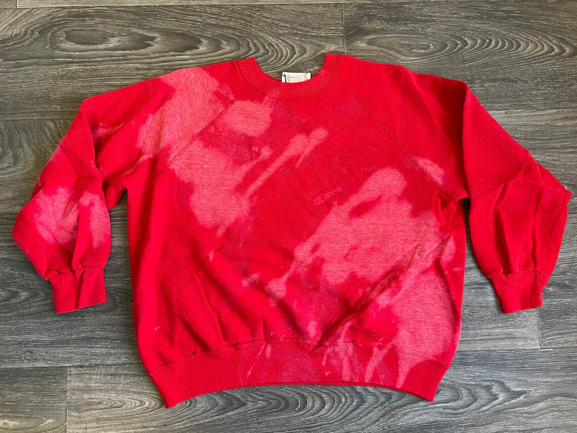 Vintage Sweatshirt 80's Red Custom Bleach Dyed Acid Wash | Etsy