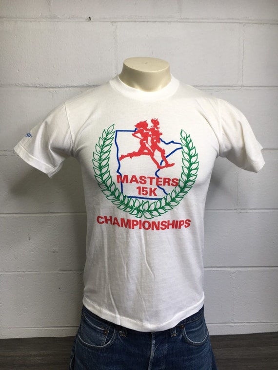Nike Race Tshirt Vintage 80s Blue Tag Masters 15k Cha… - Gem