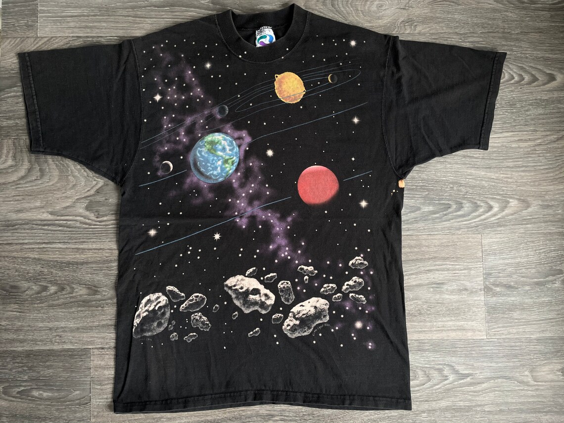 Liquid Blue Space Galaxy Shirt 90's Vintage All Over Galactic Solar ...