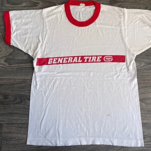 General Tire Shirt 80s Vintage Ringer Logo Ad Promo Tshirt USA Screen ...