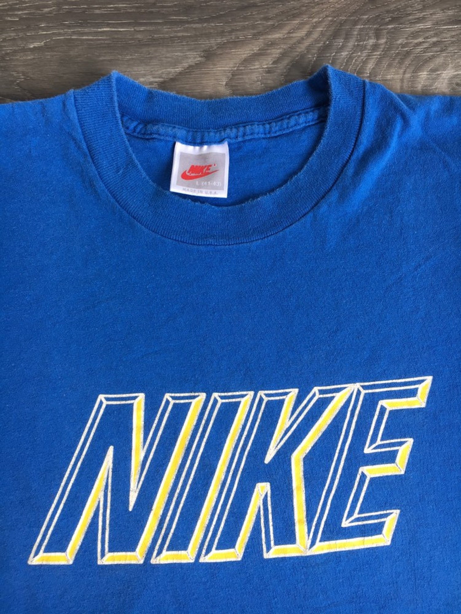 Nike Shirt 90s Vintage Grey Tag Shadow Block Letters Logo Blue Single ...