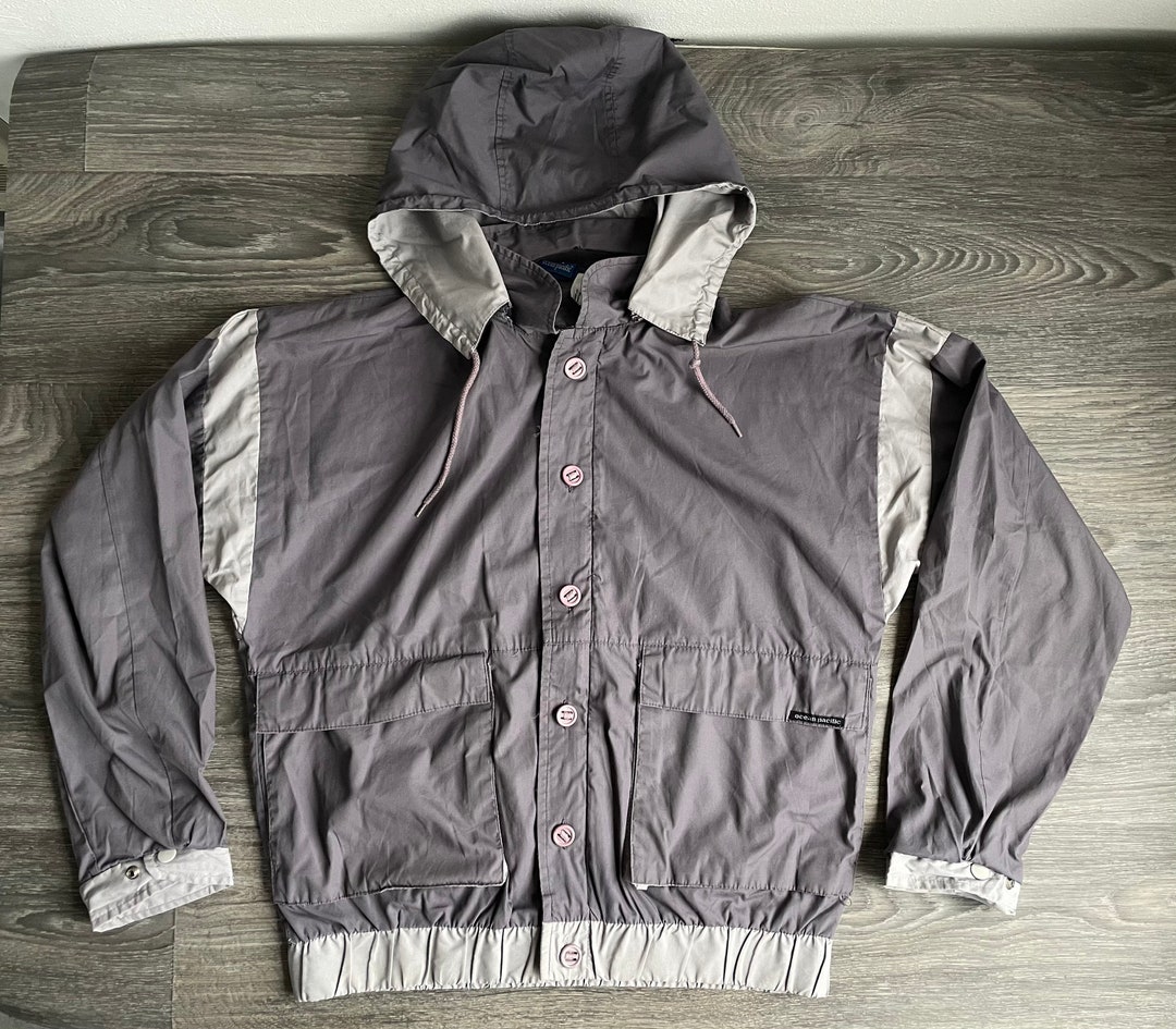 Ocean Pacific Jacket 80s Vintage OP Hooded Windbreaker Full Zip Gray ...