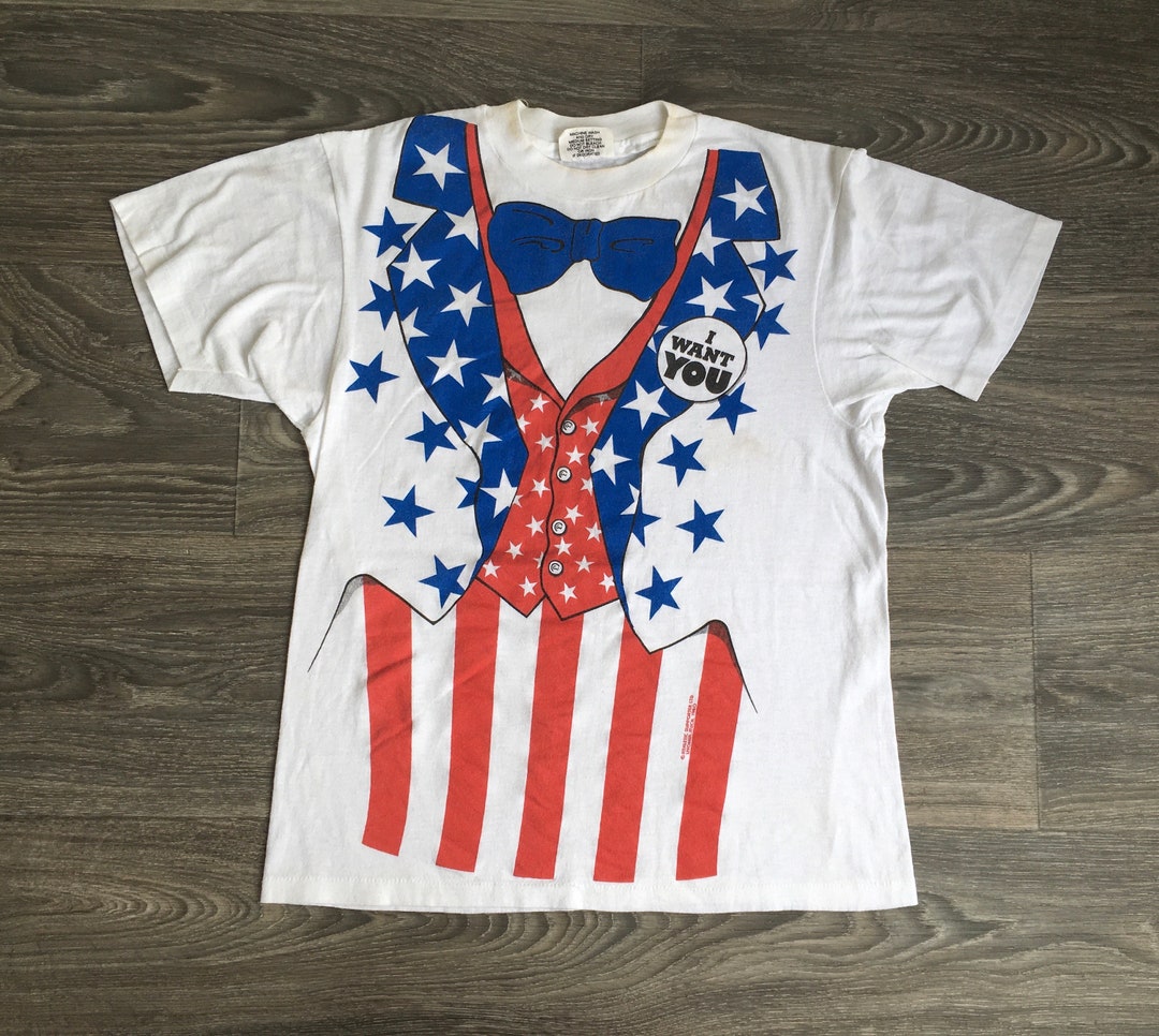 Fake Tuxedo Shirt 1980 Vintage Stars Stripes USA Tux Faux Suit Bow Tie ...