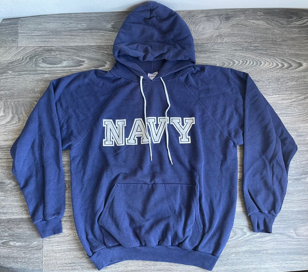 Navy Hoodie Vtg 90's Naval Academy Military Sweatshirt Sweater Block ...