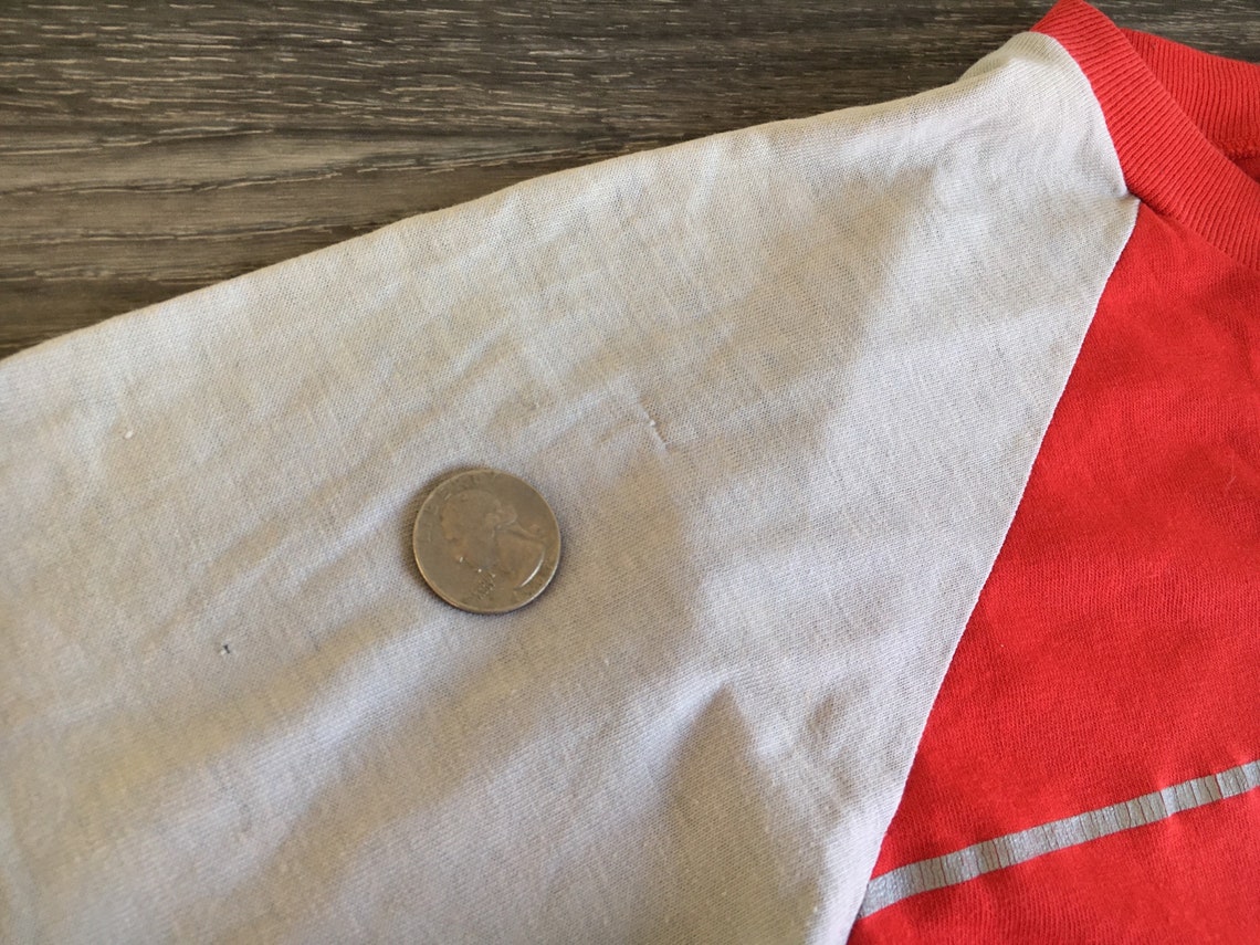 Nike Jersey Shirt 80s Vintage Blue Tag Raglan Red Grey Block Letter ...