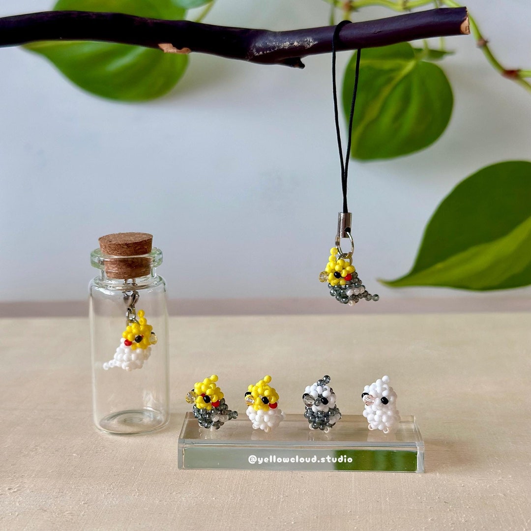 Cockatiel Beaded Bird Charm • Tiny Desk Buddy or Cell Phone Charm ...