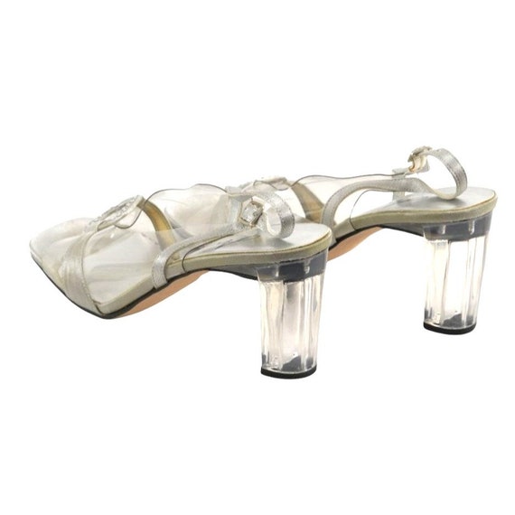 Y2K Lucite Heel Shoes Clear Vinyl Metallic Silver Cle… - Gem