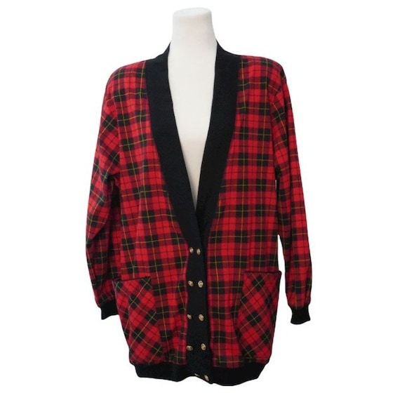 Red Black Plaid, Oversized Cardigan, Lightweight Over… - Gem