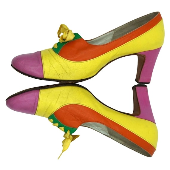 Vintage Color Block Shoes Oxford Pumps Multi-colored High - Etsy