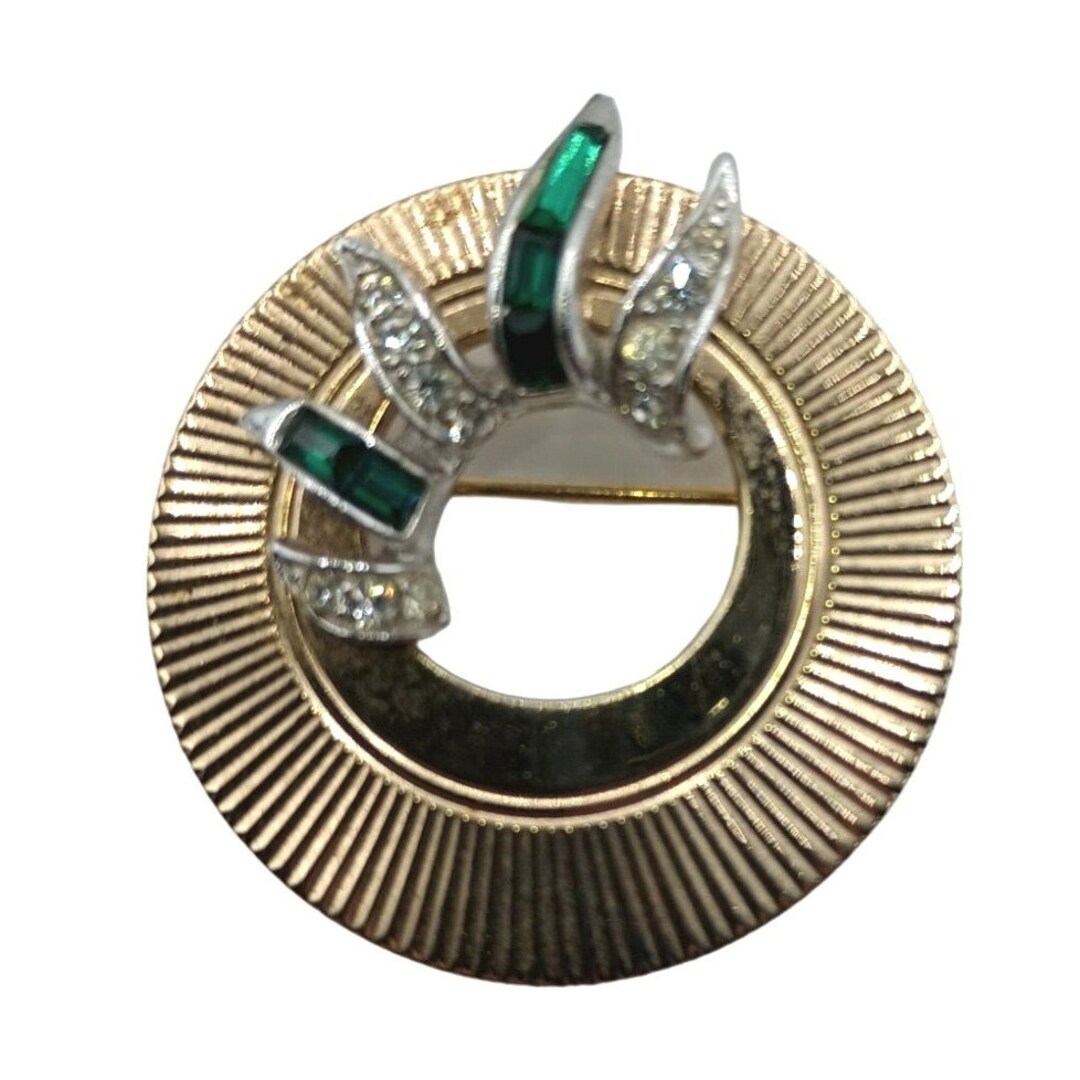Vintage Boucher Brooch Green Clear Rhinestones Pleated Pin Signed ...