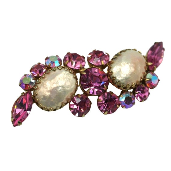 Vintage Regency Brooch Pink Rhinestones Aurora Boreal… - Gem
