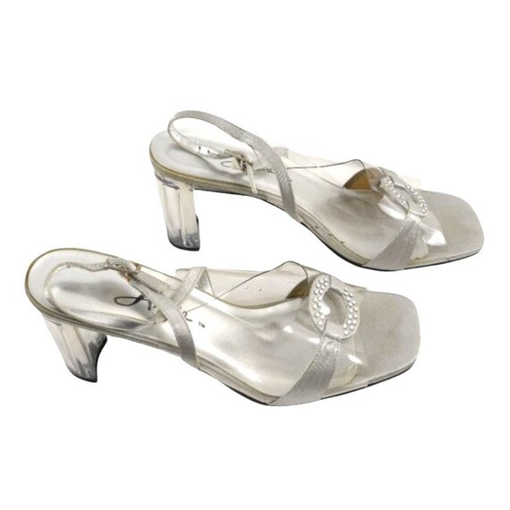 Y2K Lucite Heel Shoes Clear Vinyl Metallic Silver Cle… - Gem