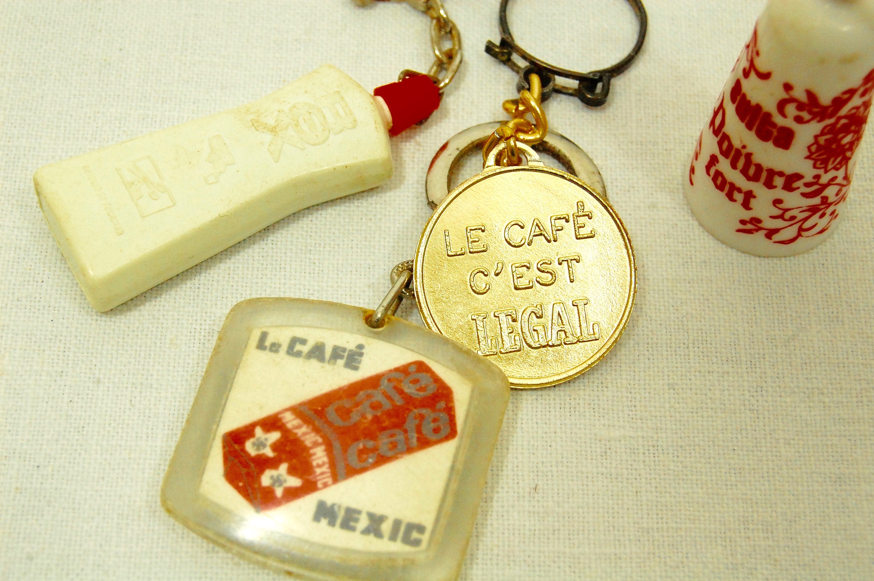 French Vintage Advertising Key Chains Set of 4 REX Legal Cafe Le Cafe ...