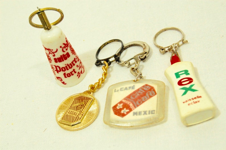 French Vintage Advertising Key Chains Set of 4 REX Legal Cafe Le Cafe ...