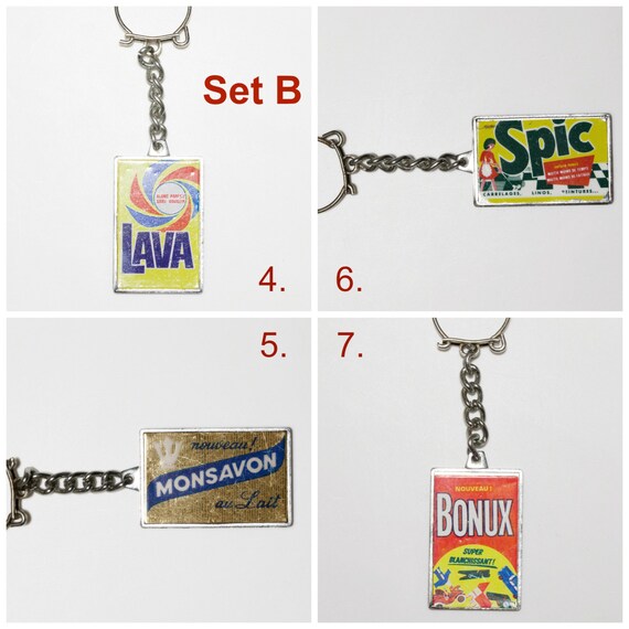 Set of 3 & 4 - French Vintage Advertising Key Chains … - Gem