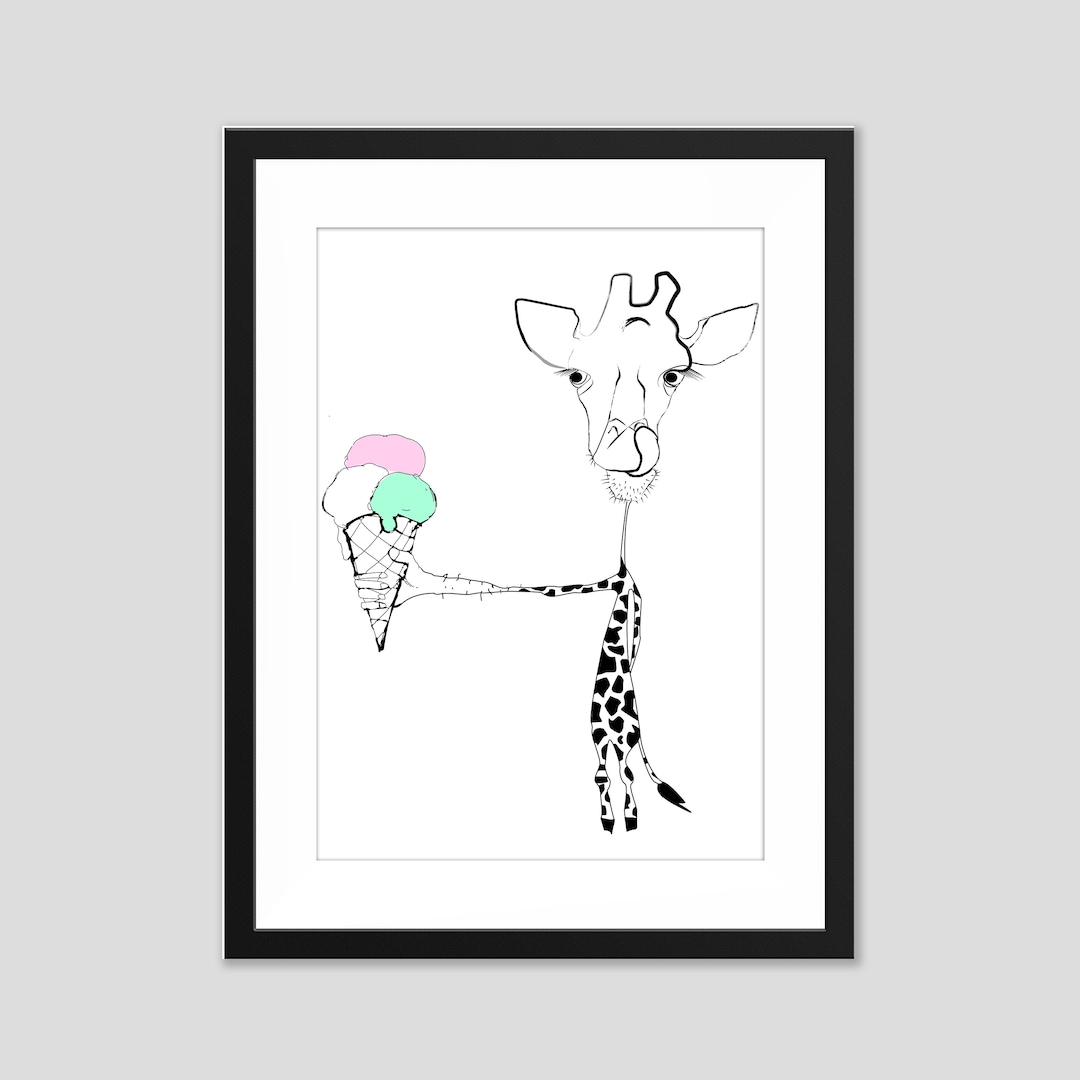 Giraffe Ice Cream Print, Wall Art, Cute Print, Home Decor, Summer Print ...