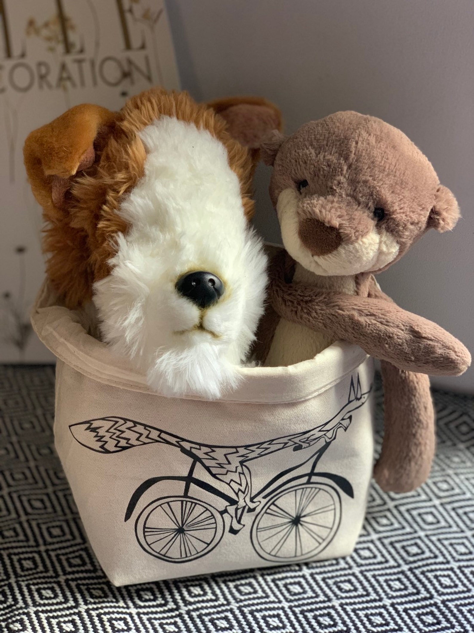 Fox Storage Basket Cycling Fox Kids Room Storage Fox Canvas - Etsy UK