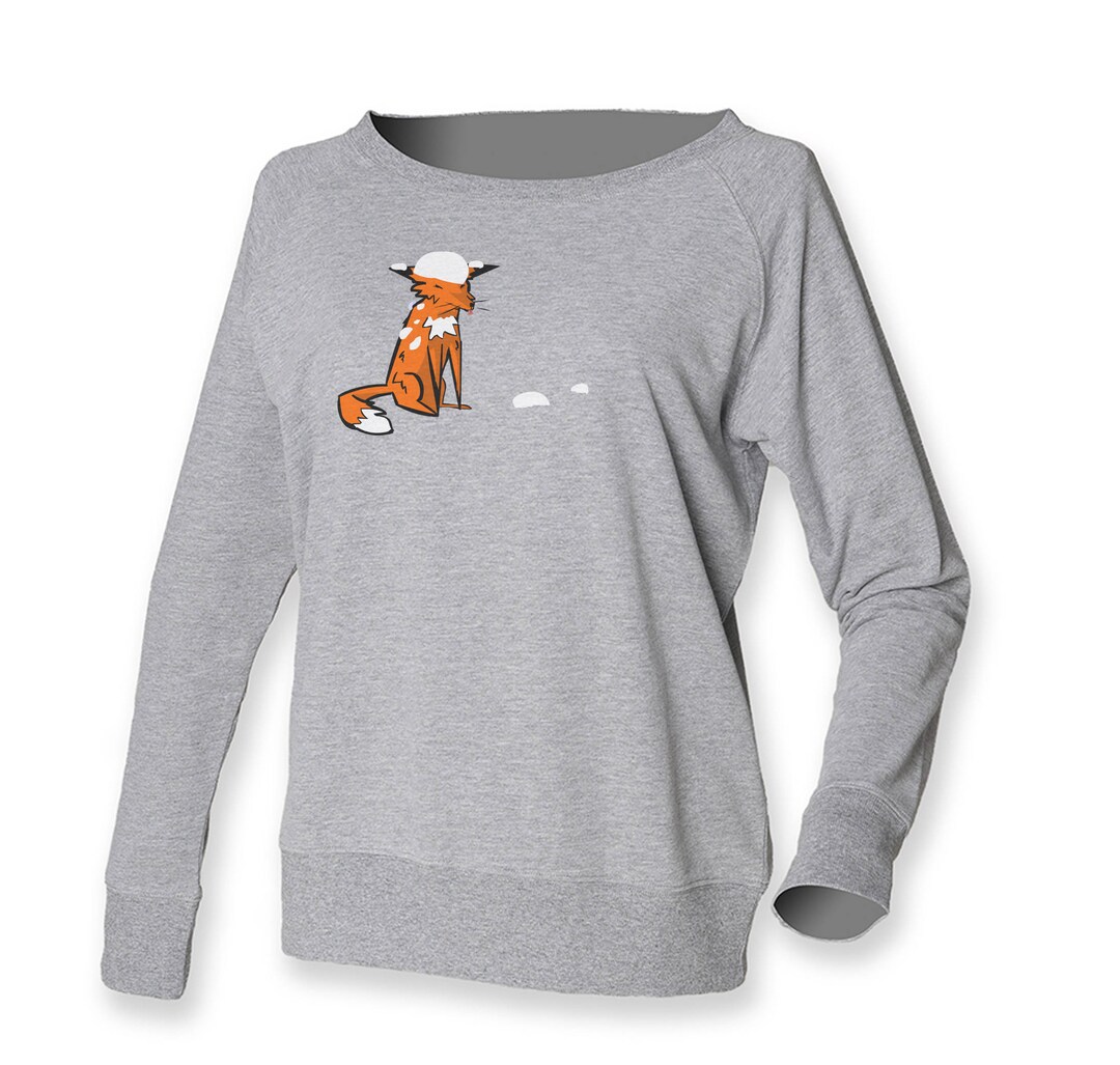 Women Sweater Fox Jumper Ladies Grey Cotton Sweatshirt Loose Fit Top ...
