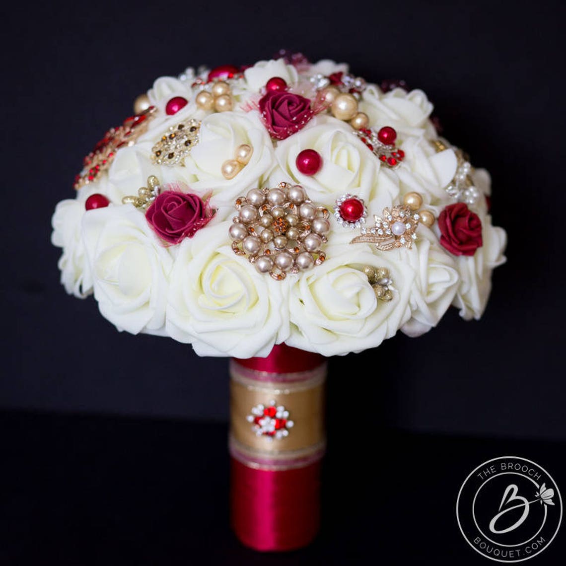 Brooch Wedding Bouquet Red and Gold Bouquet Broach Bridal | Etsy
