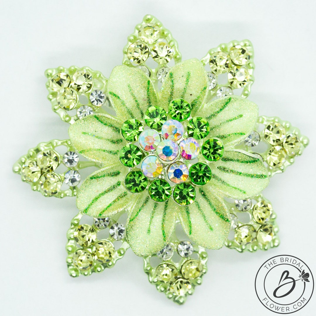 Mint Green Flower Brooch, Large Round Brooch, Ombre Green Silver Plated ...