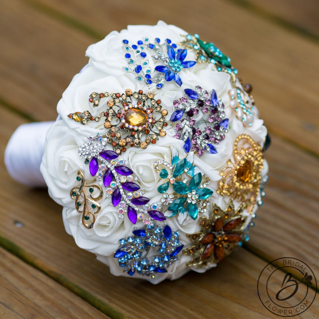 Boho Brooch Bouquet, Peacock Brooch Wedding Bouquet, Broach Bouquet ...