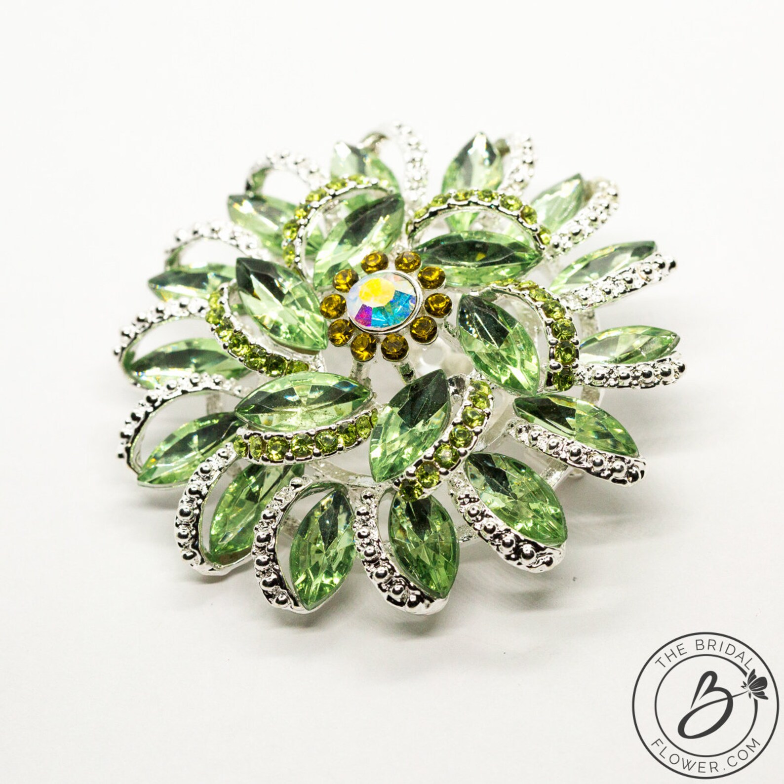 Mint Green Brooch Large Round Brooch Green Rhinestone - Etsy