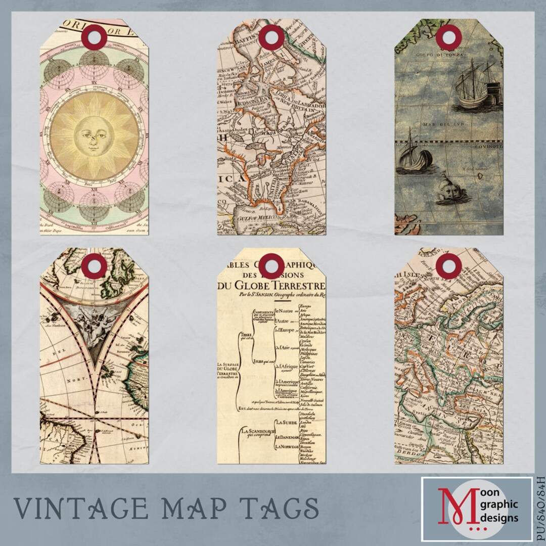 Vintage Digital Map Tags - Etsy