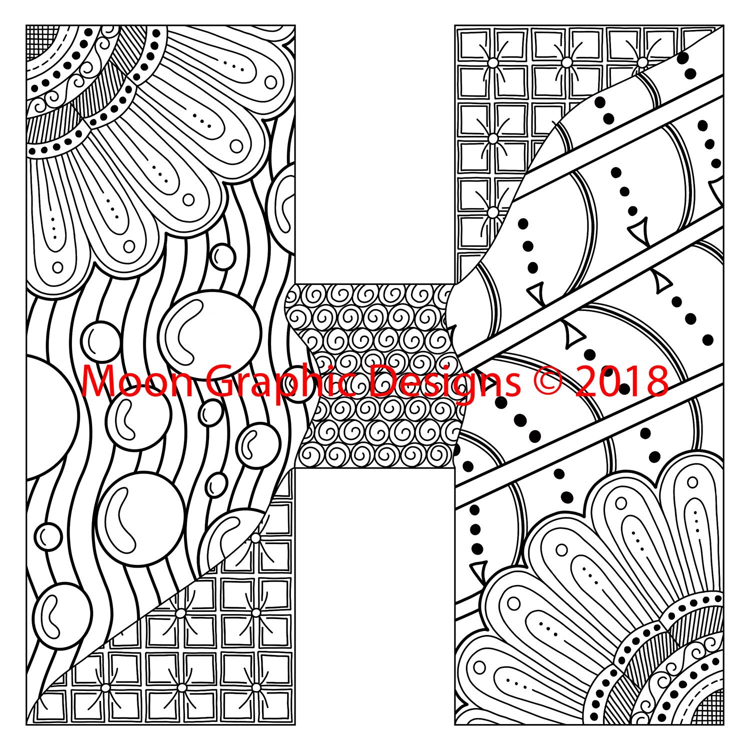Monogram Letter H Adult Coloring Page - Etsy