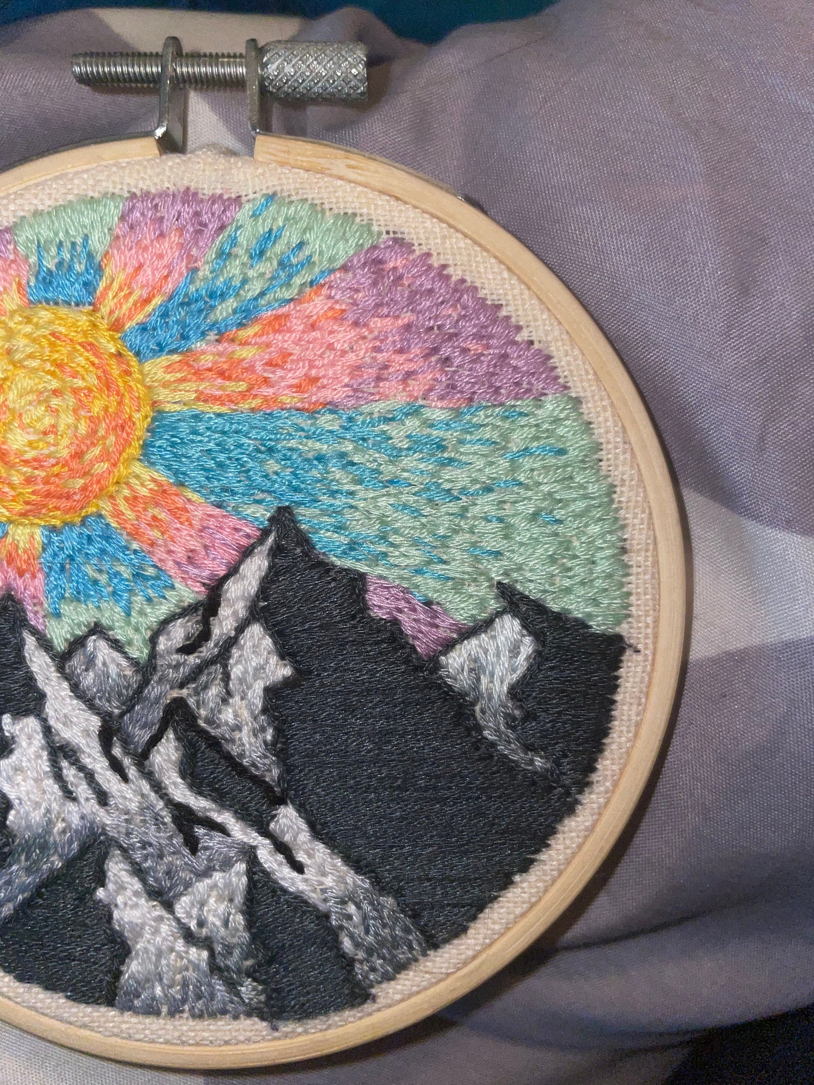 Handmade Embroidered Sunset Mountain Scape - Etsy