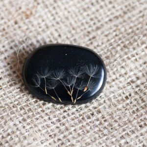 Black Oval Dandelion Pin, Botanical Resin Make a Wish Brooch, Handmade ...