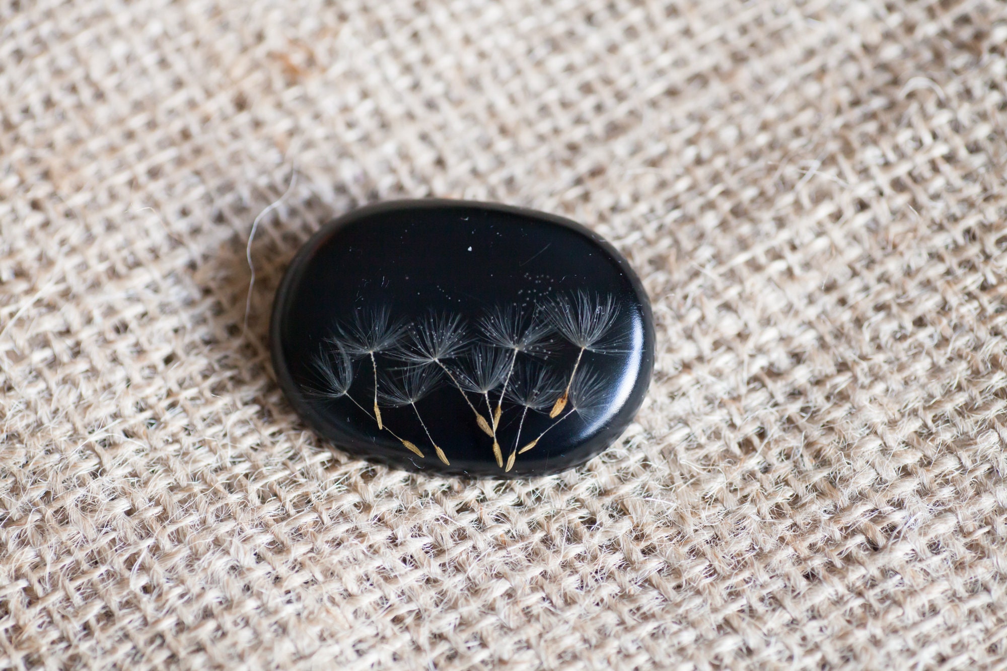 Black Oval Dandelion Pin, Botanical Resin Make a Wish Brooch, Handmade ...