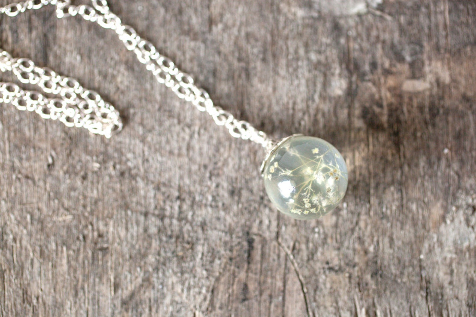 Resin Pendant Necklace Sphere - Flowers Encased in Resin Orb - Pressed ...