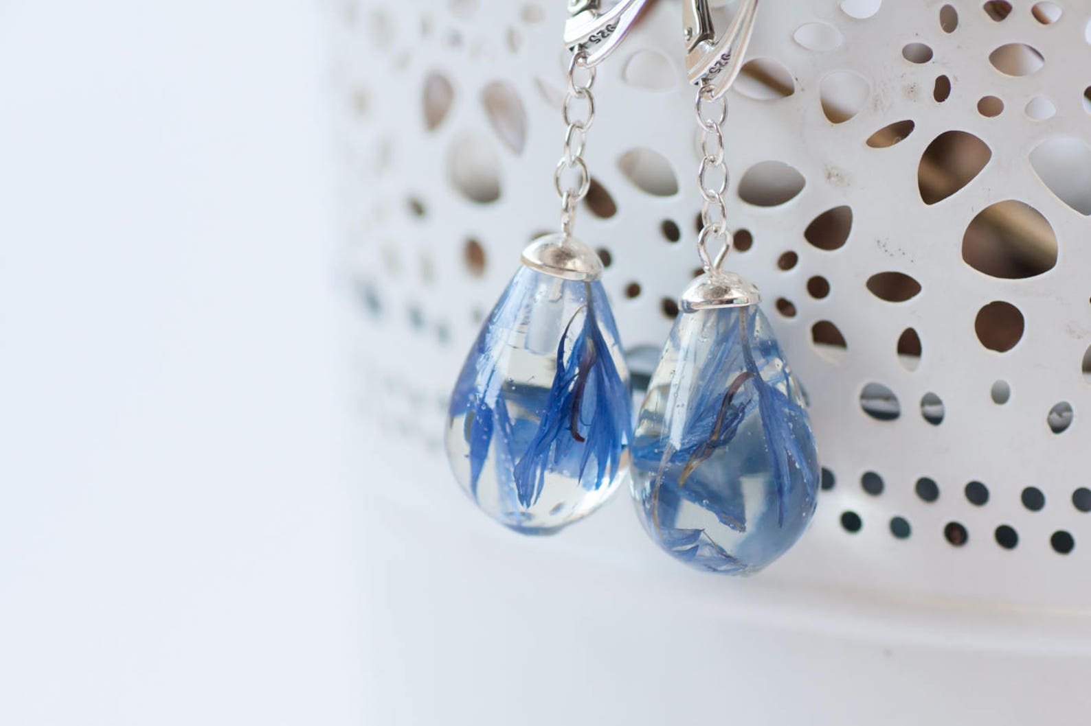 Something Blue for Bride - Blue Floral Earrings - Cornflower Wedding ...