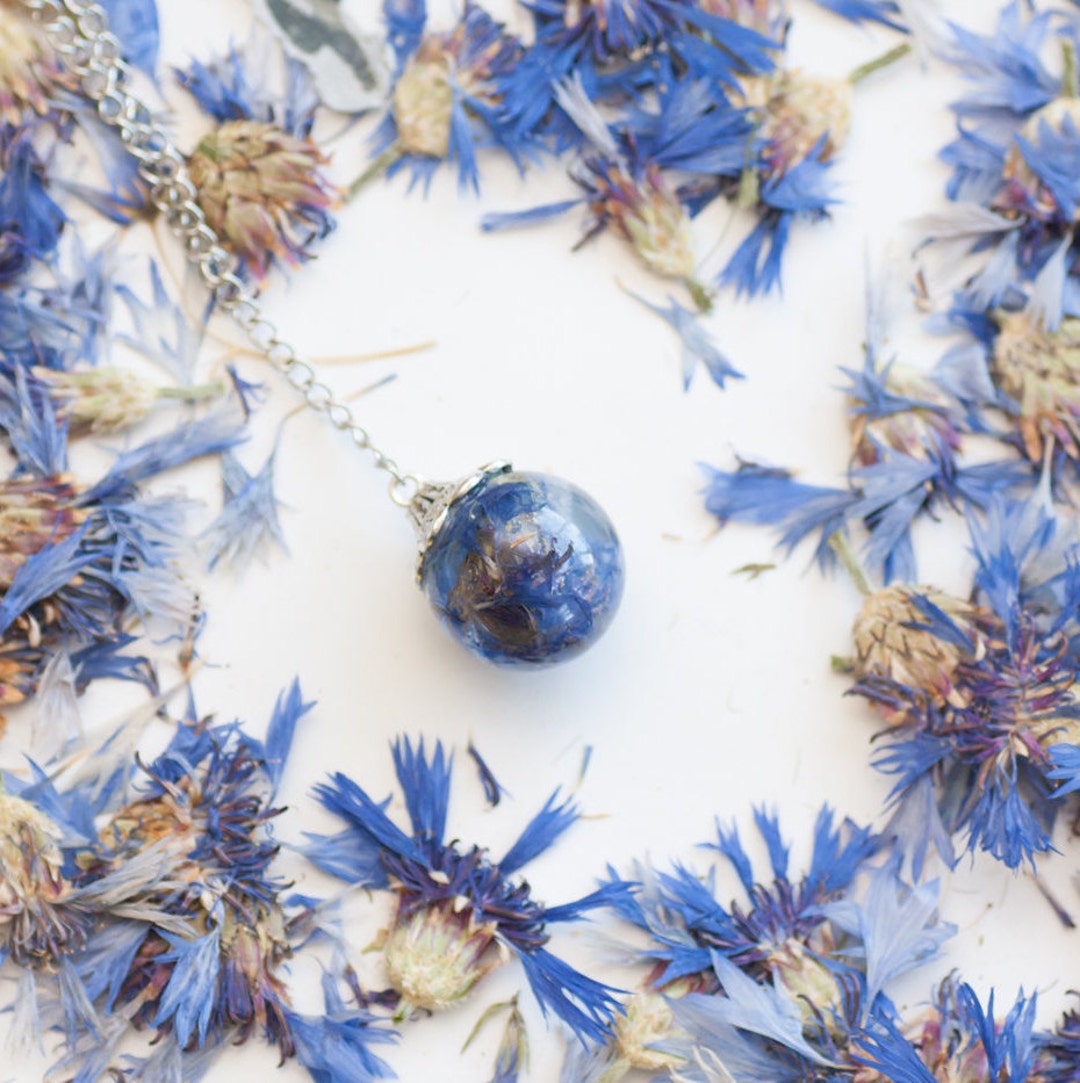 Botanical Jewelry- Eco Resin Jewelry– Pressed Flower Pendant- Blue ...