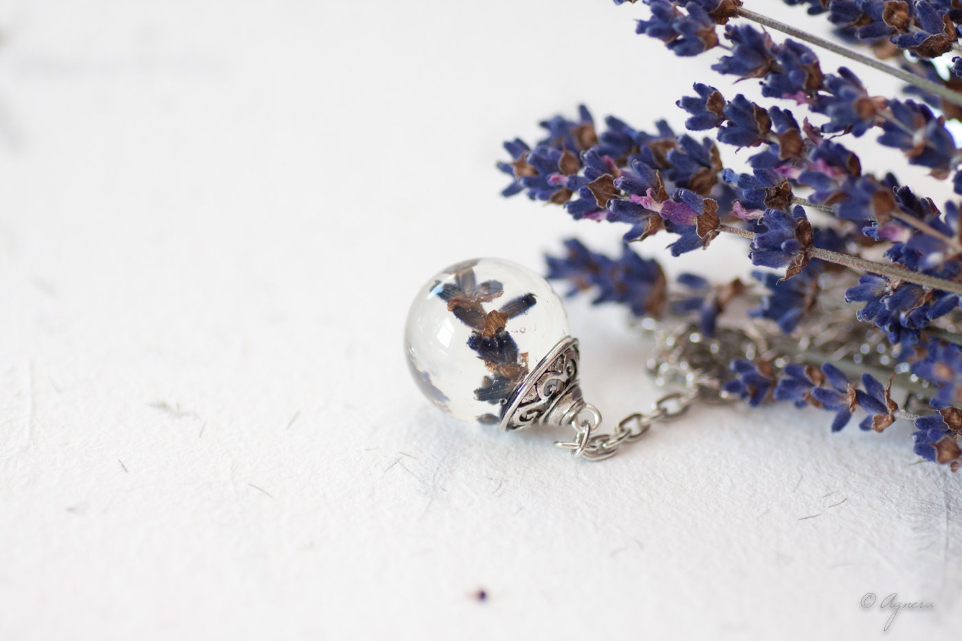 Lavender Necklace Lavender Pendant resin Chain Necklace - Etsy