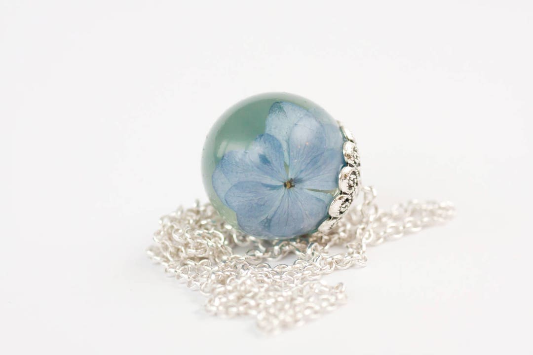 Light Blue Hydrangea Flower Pendant - Hydrangea Chain Necklace ...